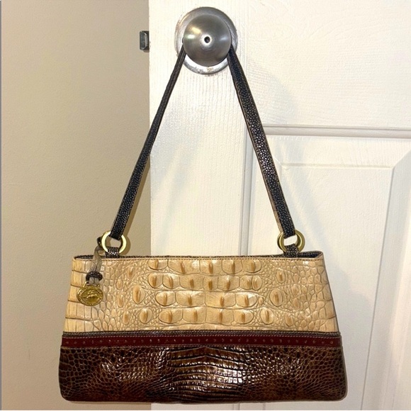 Brahmin | Bags | Brahmin Crocembossed Cream And Brown Shoulder Bag Euc ...